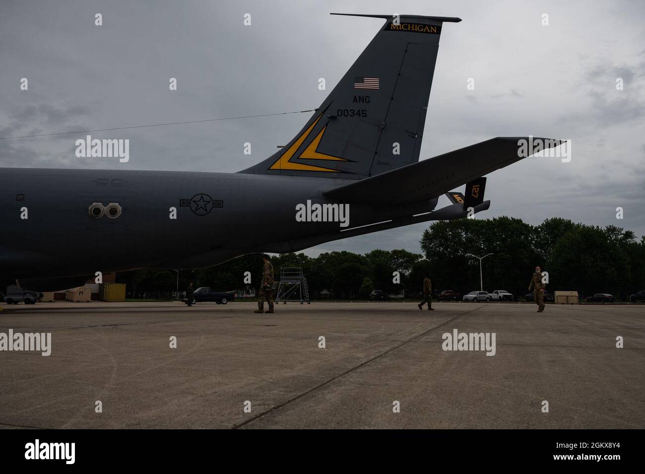 U.S. Air Force Airmen with the 171st Air Refueling Squadron preform pre ...