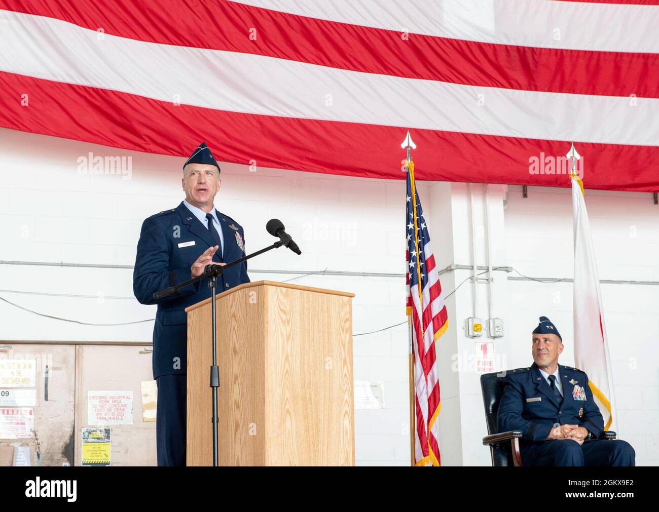 U.S. Air Force Brig. Gen. David Eaglin, incoming 18th Wing commander, speaks during a change of ...
