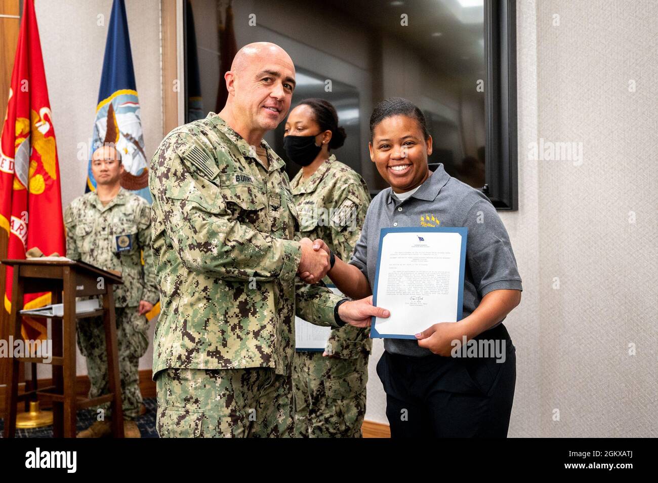 WASHINGTON, DC (July 16, 2021) – Capt. Mark Burns (left), Naval Support ...