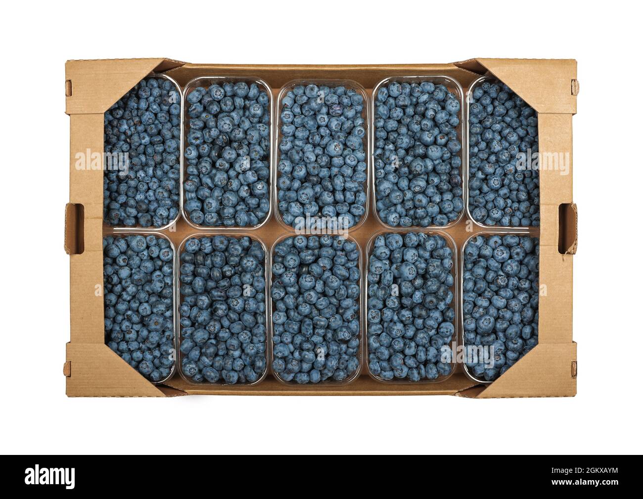 Close up one brown carton box with several plastic containers of fresh ...