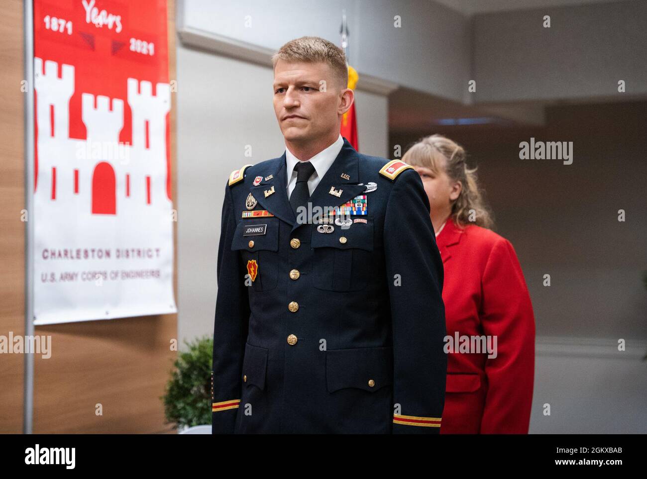 Lt. Col. Andrew Johannes stands at attention prior to the start of a ...