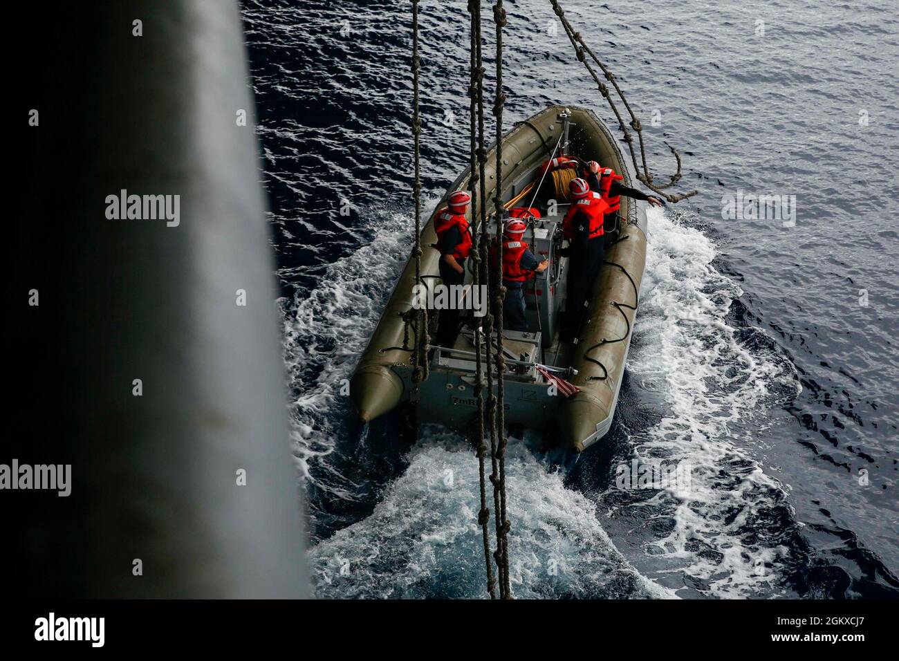 PACIFIC OCEAN (July 17, 2021) Sailors man a lifeboat during a man ...