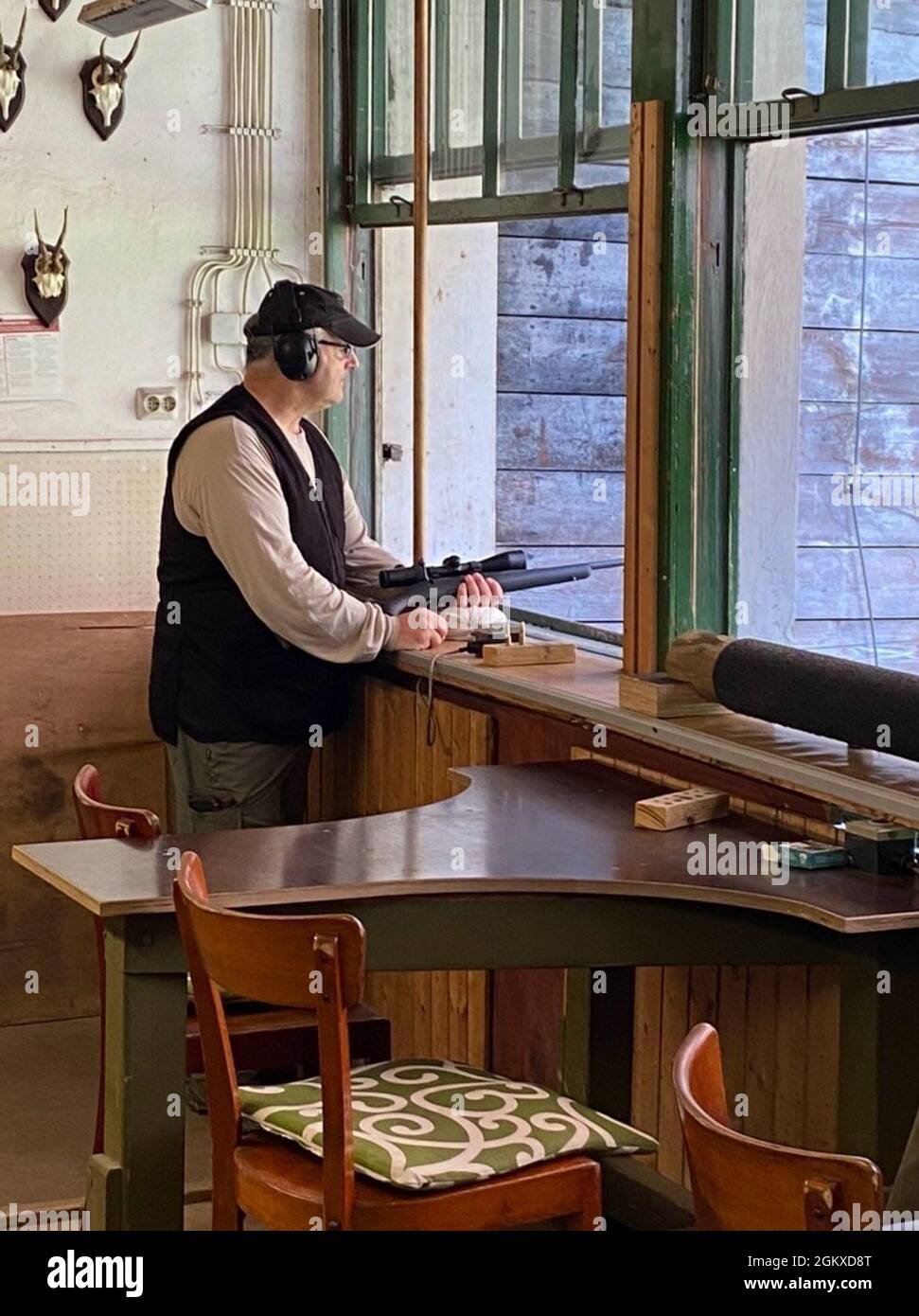 Steven Steininger preparing to shoot the standing 100-meter Roe Buck ...
