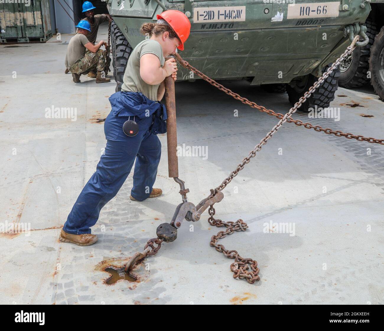 The crew of U.S. Army Vessel Lt. General William B. Bunker (LSV-4), 8th ...