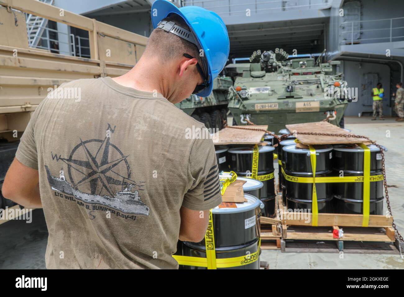The crew of U.S. Army Vessel Lt. General William B. Bunker (LSV-4), 8th ...
