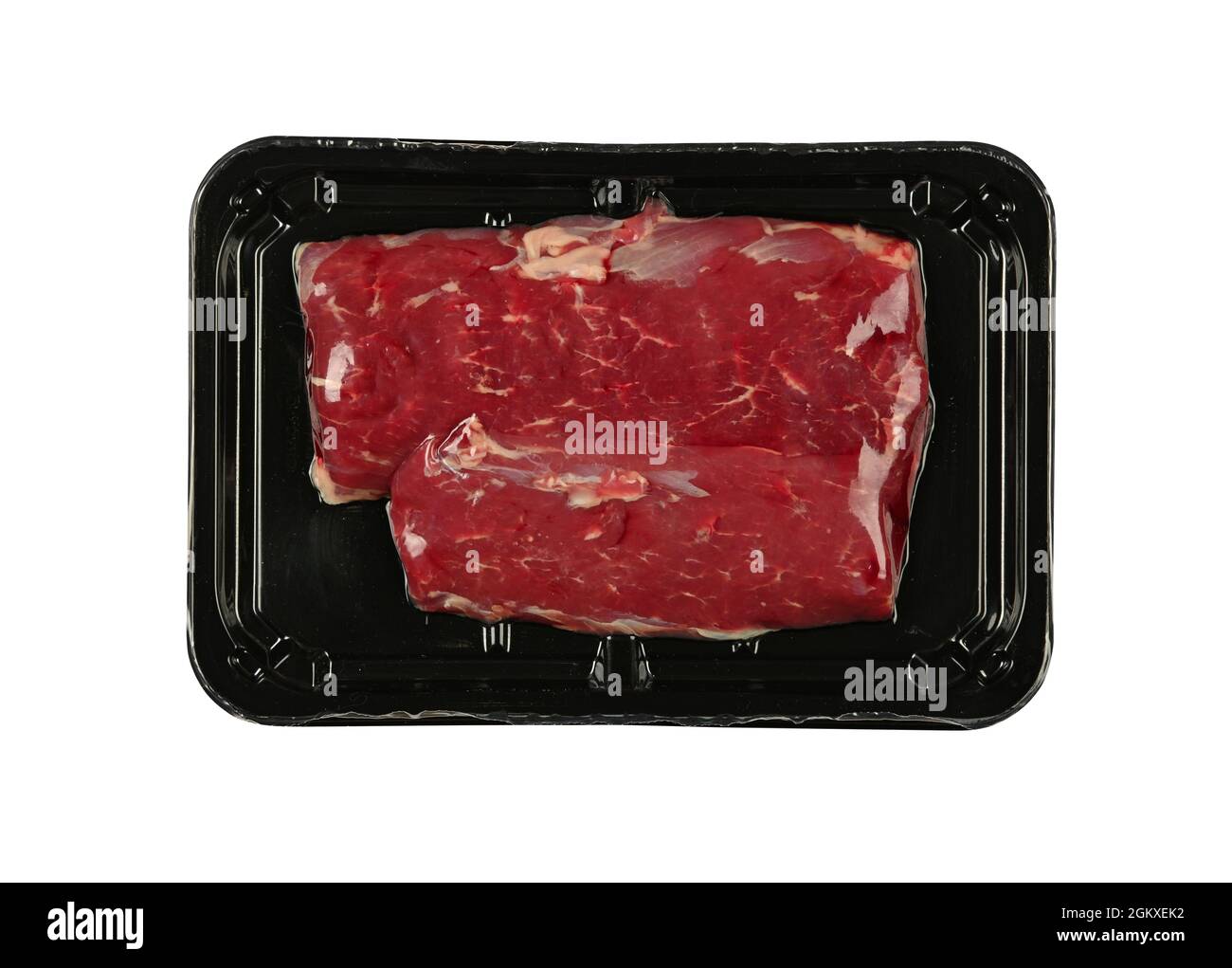 Close up raw lamb or mutton meat fillet cut steak vacuum sealed with ...