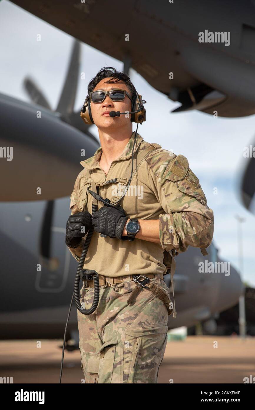 A loadmaster with the 1st Special Operations Squadron participates in a ...