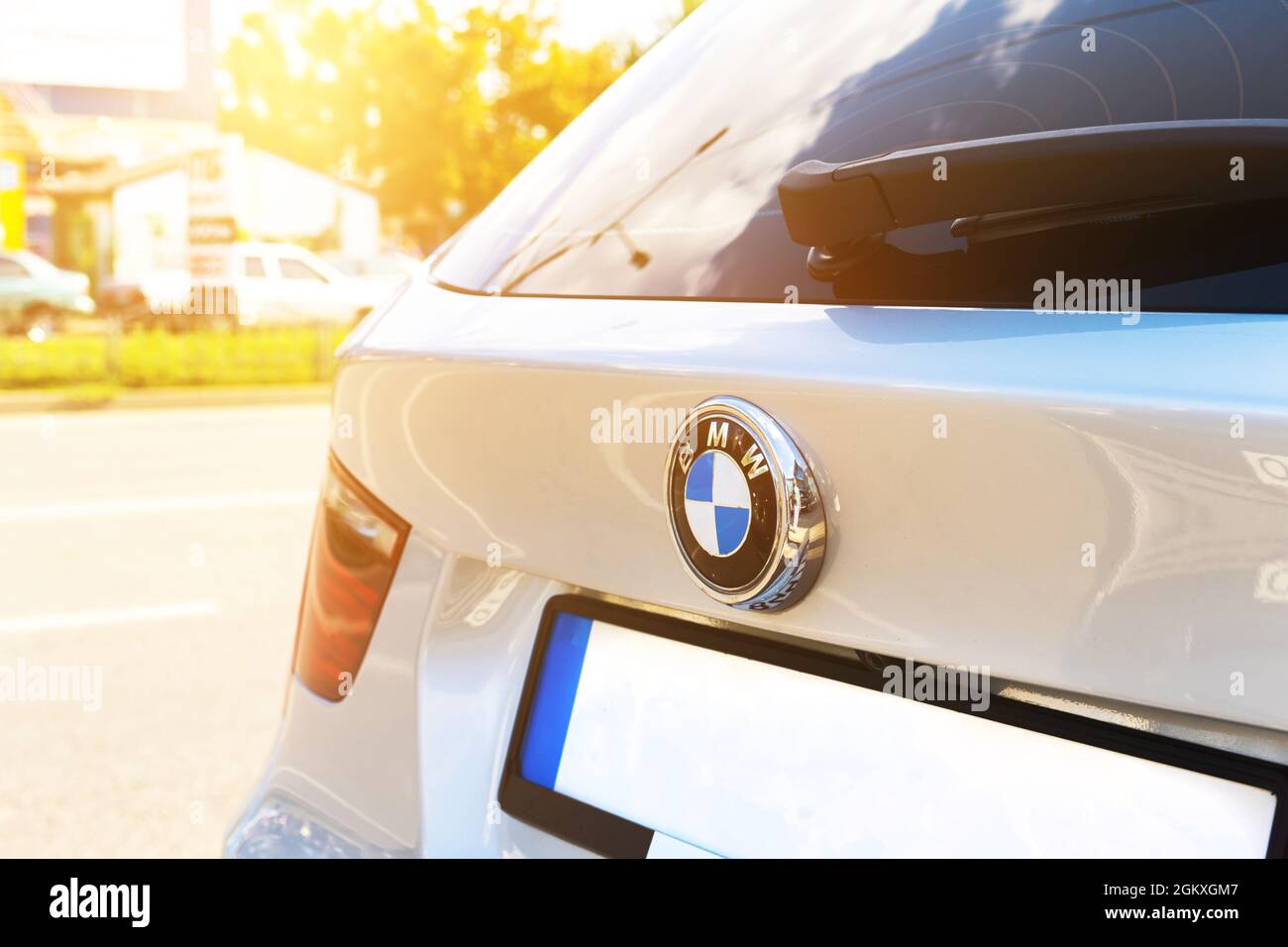 Kharkov, Ukraine - September 13, 2021: BMW brand logo on a white car ...