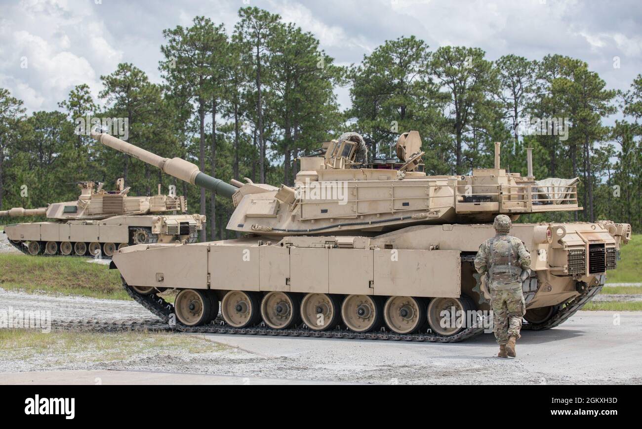 Two U.S. Army M1A2 SEP V2 Abrams Tanks, assigned to 3rd Squadron, 16th ...