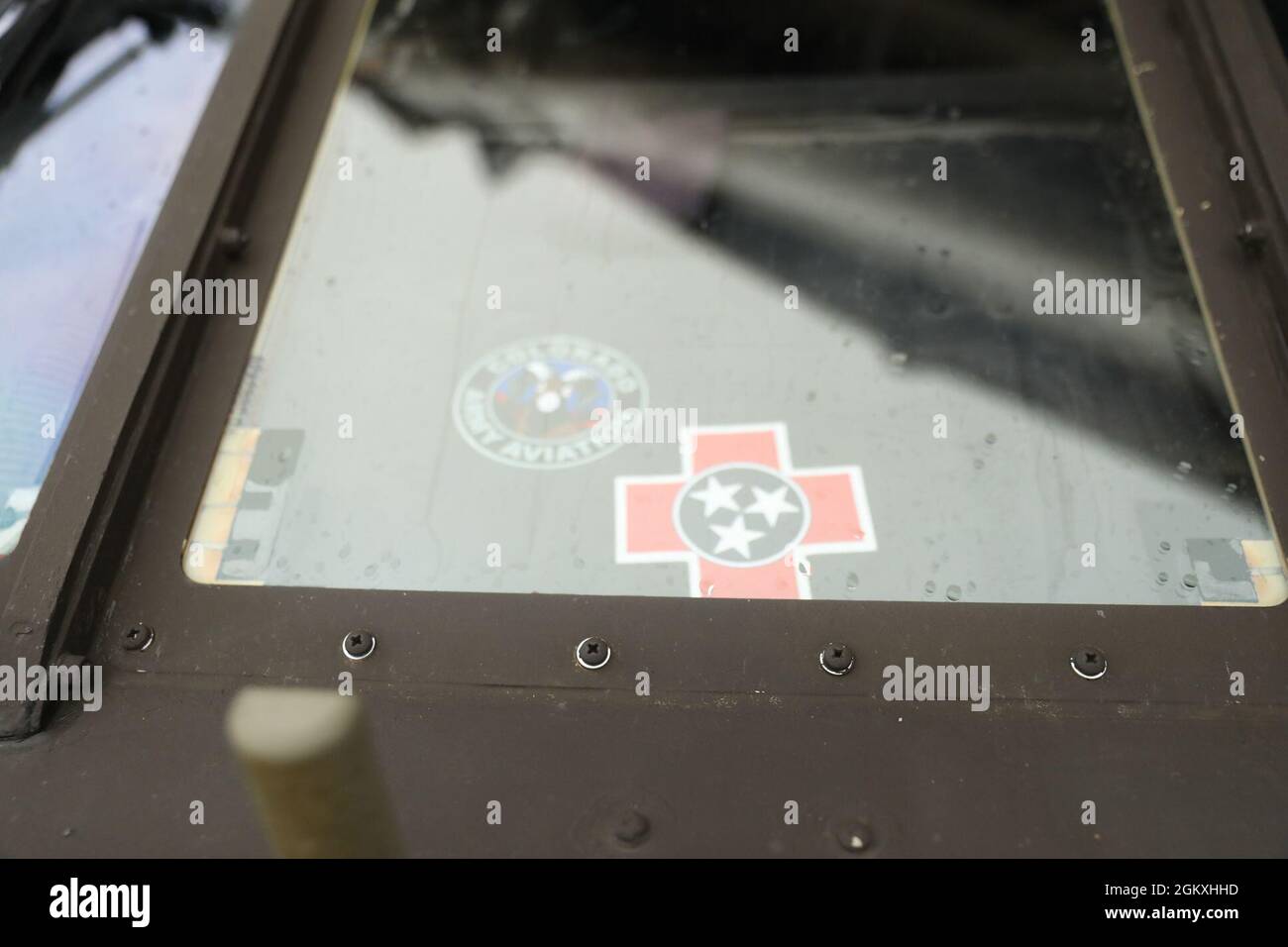 A collection of stickers on the dashboard of a U.S. Army UH-60L ...