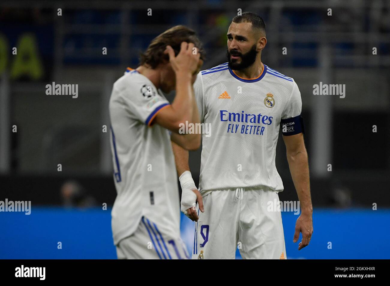 Milano, Italy. 15th Sep, 2021. Karim Benzema of Real Madrid and Luka ...