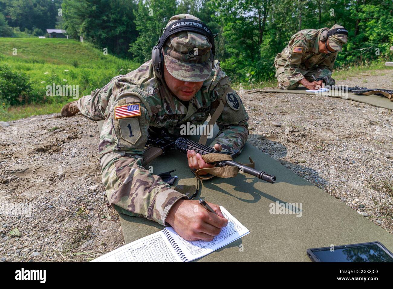 Staff Sgt. Devin Crawford, 108th Training Command, marks his shot ...