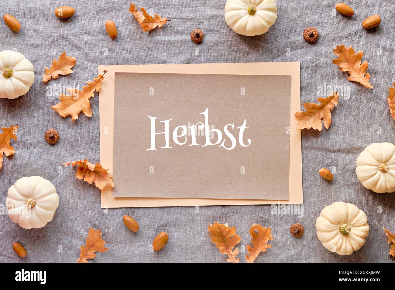Test Herbst means Autumn in German language. Background with natural ...