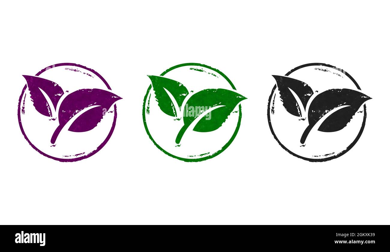 Green leaf eco friendly symbol stamp icons in few color versions. Co2 ...