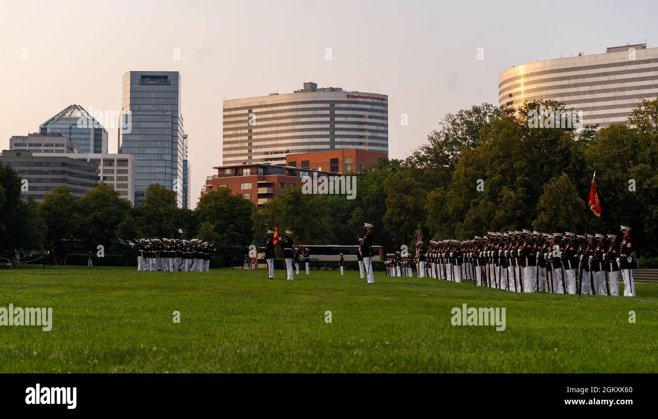 Marines of Company A, and Company B stand at ceremonial at ease as the ...