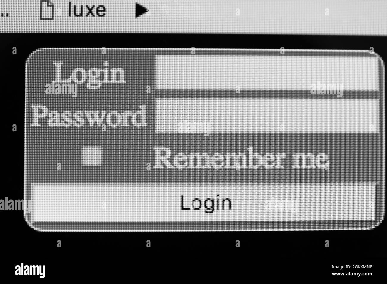 Log-in form on computer screen Stock Photo - Alamy