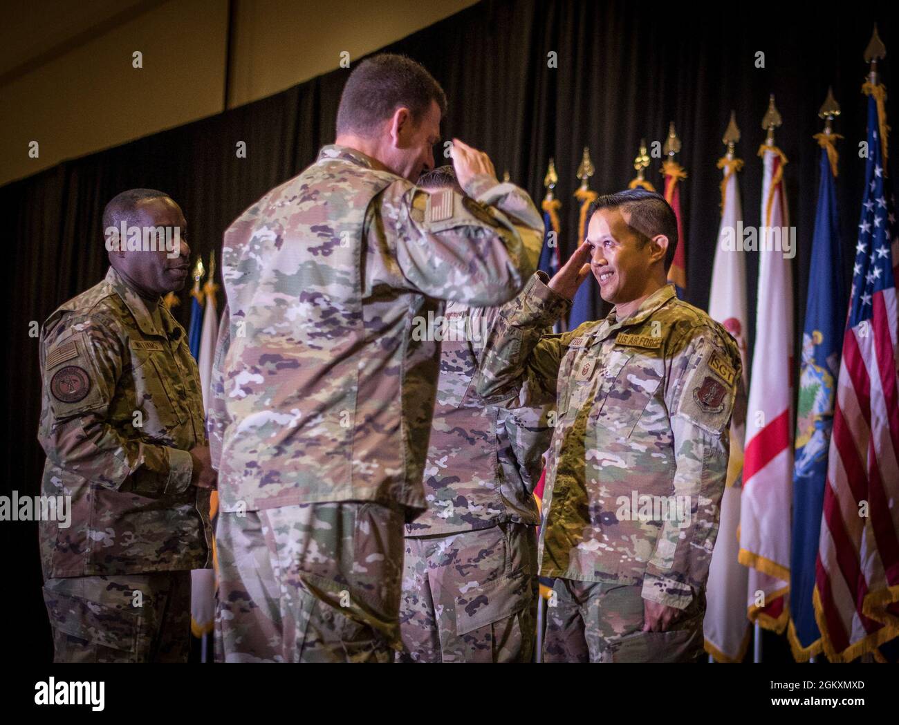 U.S. Air Force Master Sgt. John Stegen, right, first sergeant, 153rd ...