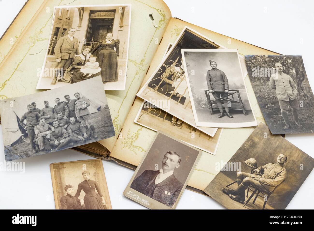 vintage photograph and postcard album and collection of sepia family ...