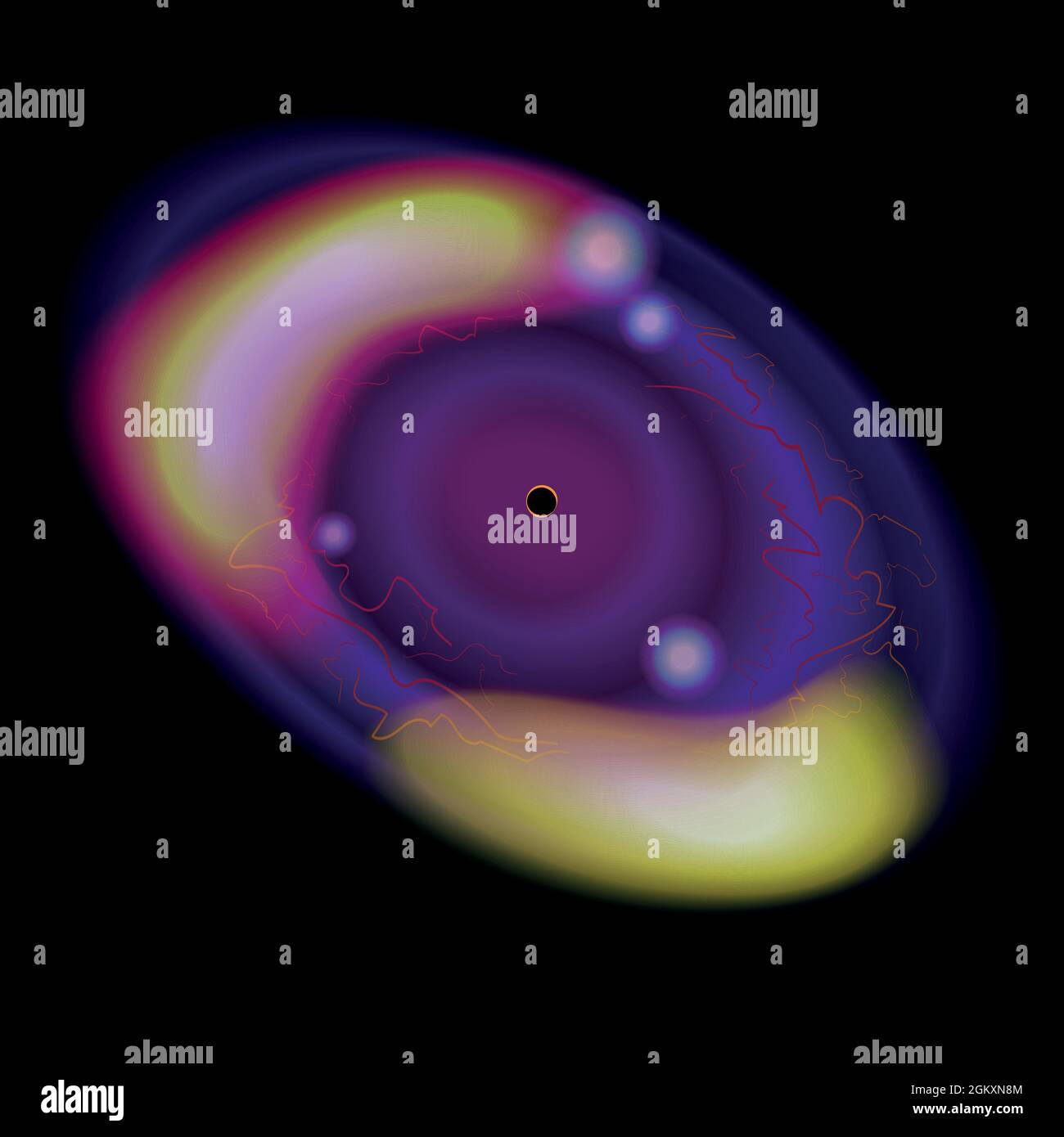 Supernova with black hole, stellar explosion, vector illustration of ...