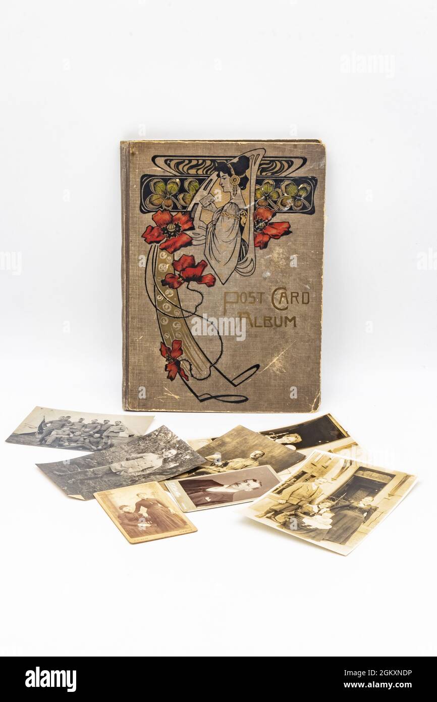 vintage photograph and postcard album and collection of sepia family ...
