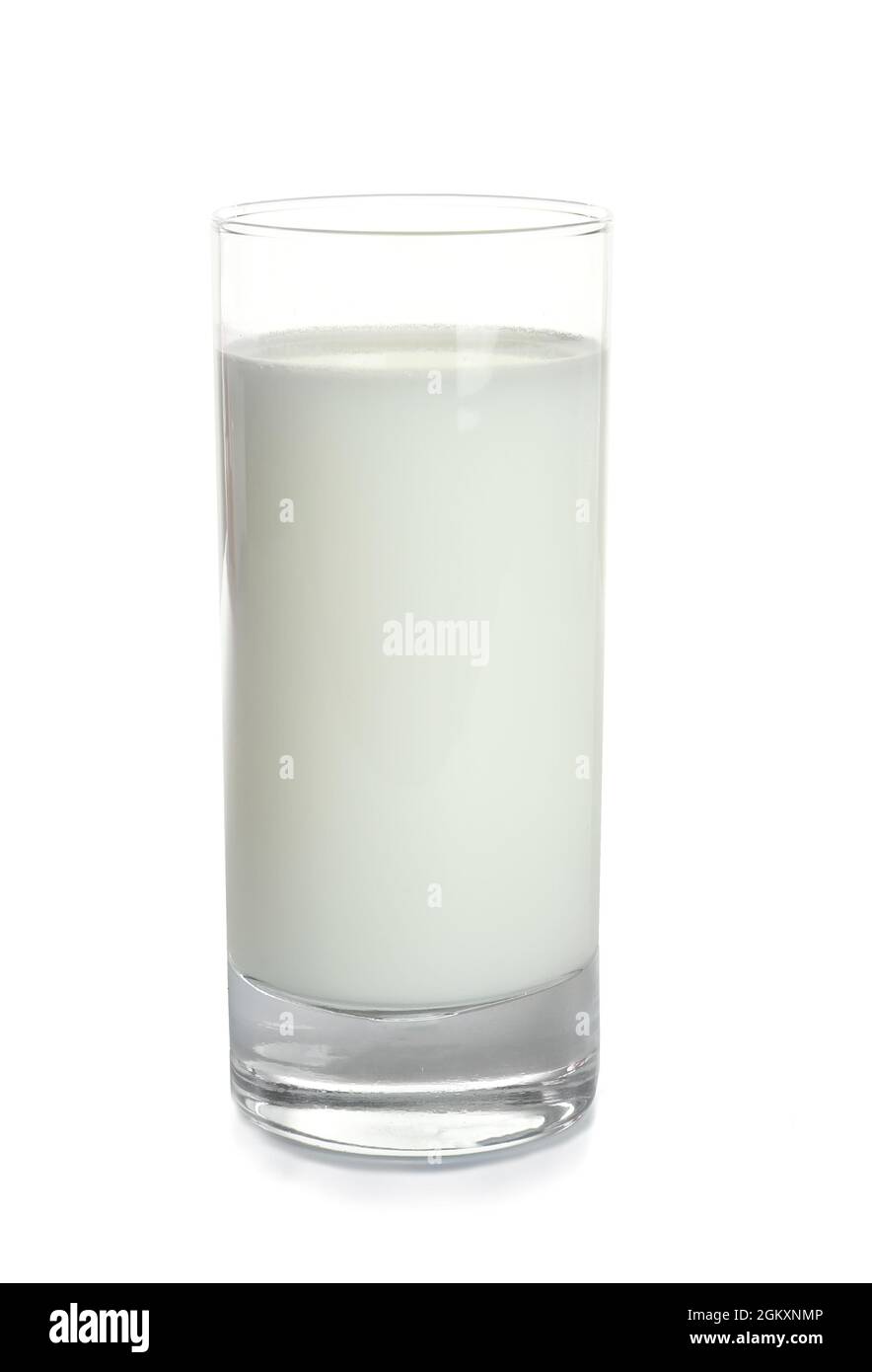 Glass of fresh protein shake on white background Stock Photo - Alamy