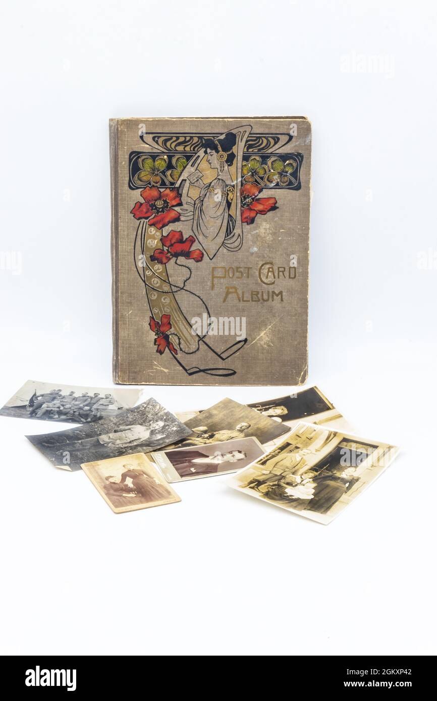 vintage photograph and postcard album and collection of sepia family ...