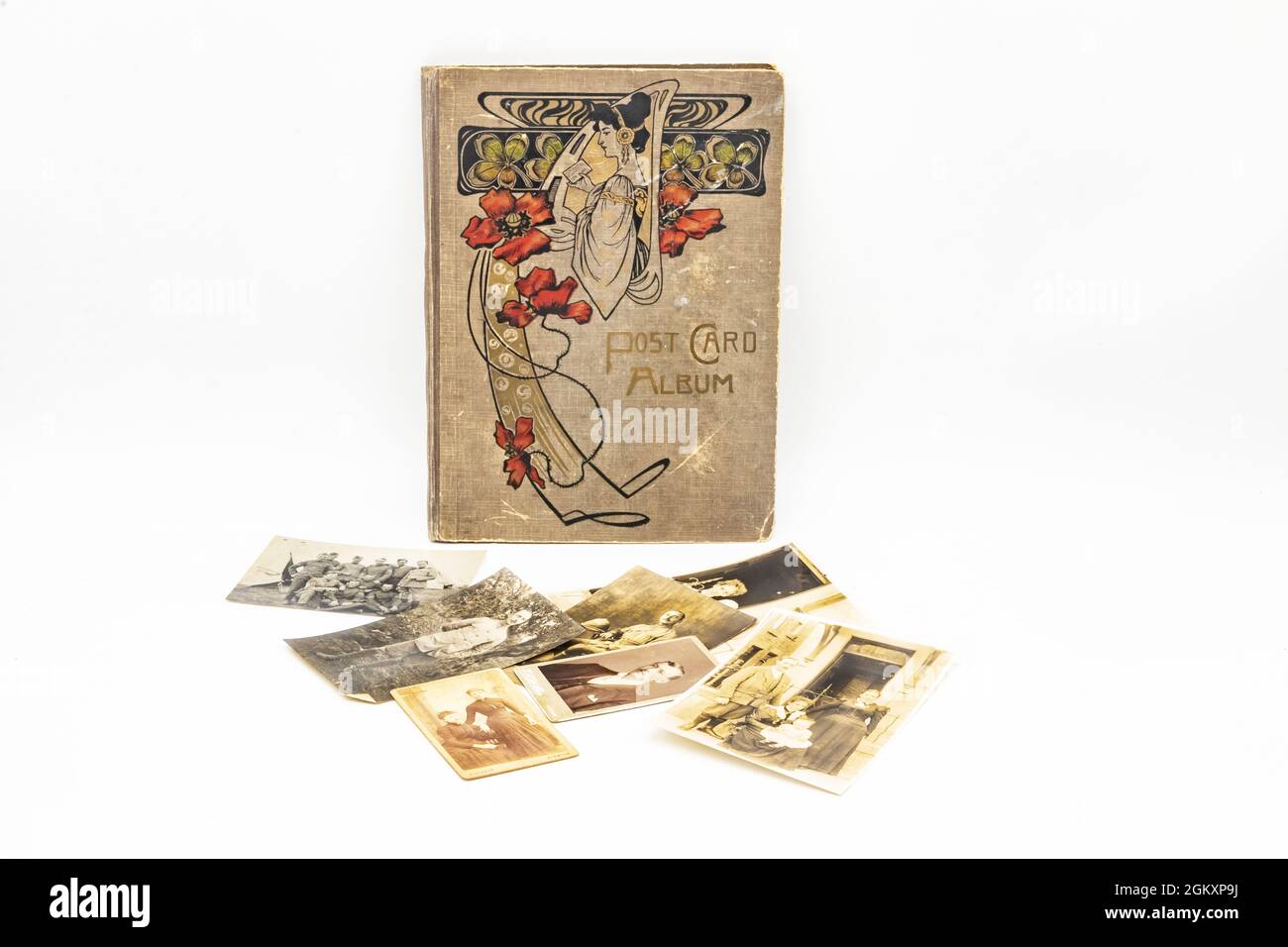 vintage photograph and postcard album and collection of sepia family ...