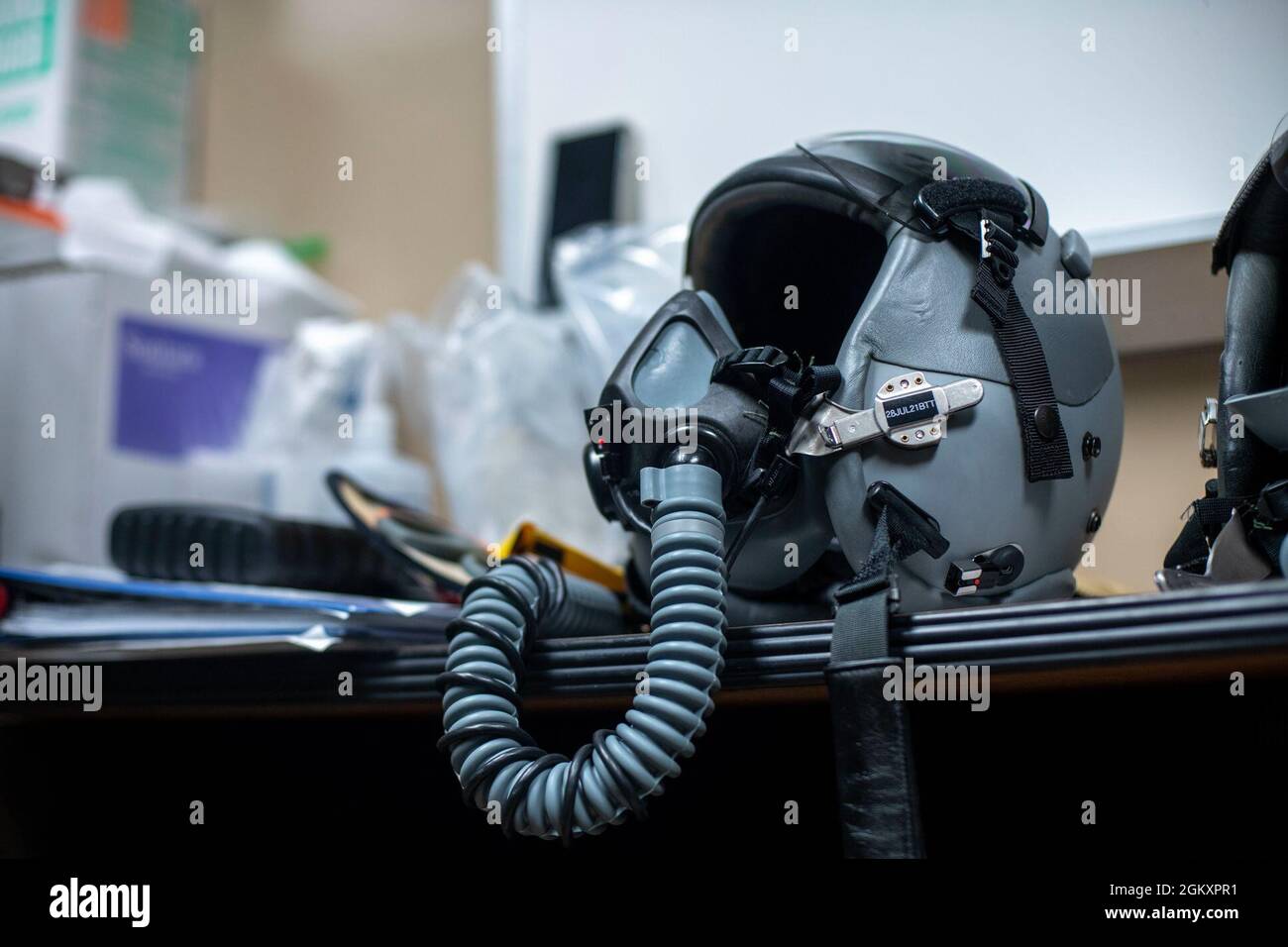 A flight helmet undergoes routine maintenance at Naval Air Station Key ...
