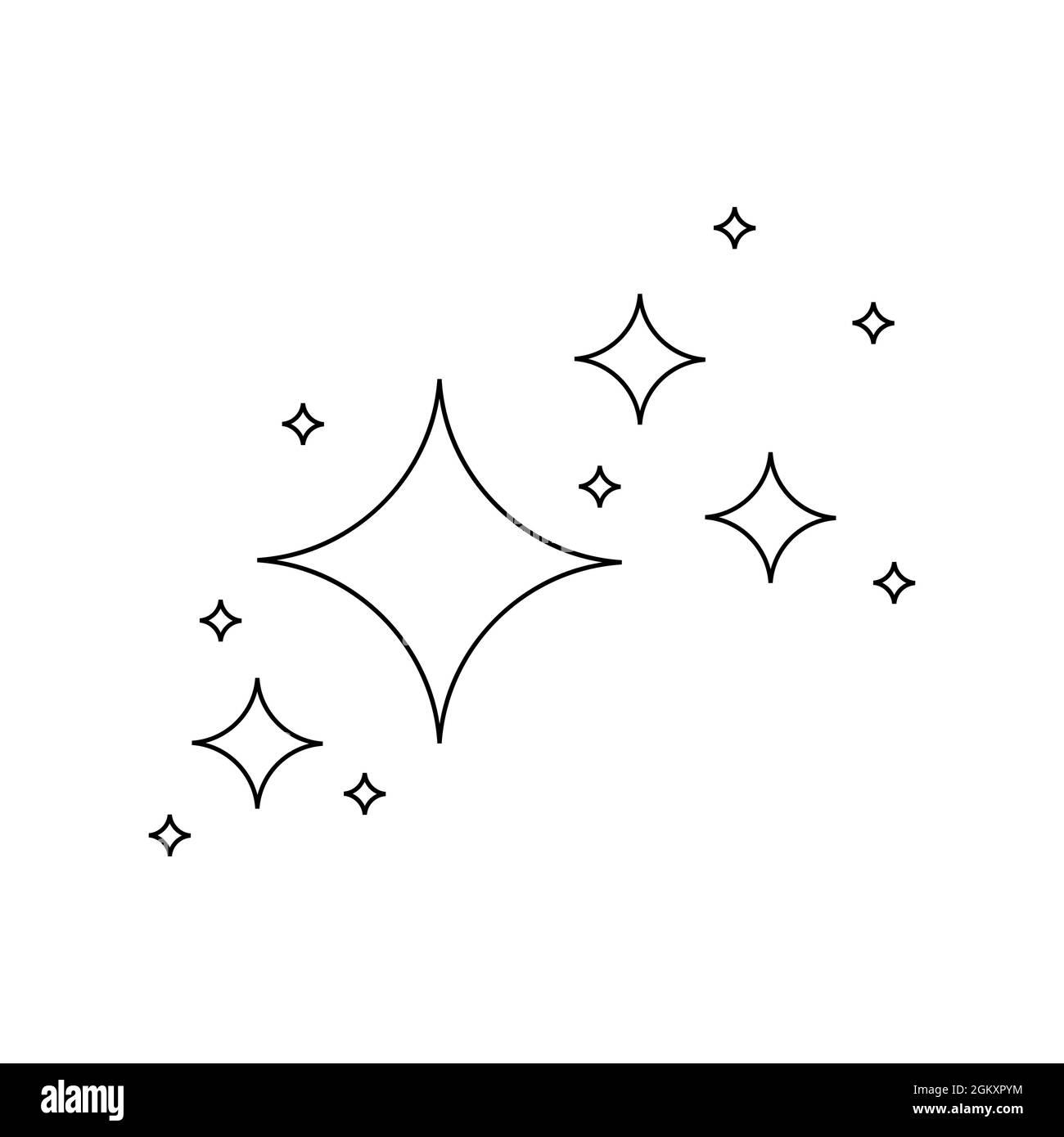 Star sparkles and twinkles icons in outline style. Light particles, bright flash, shiny glow ...