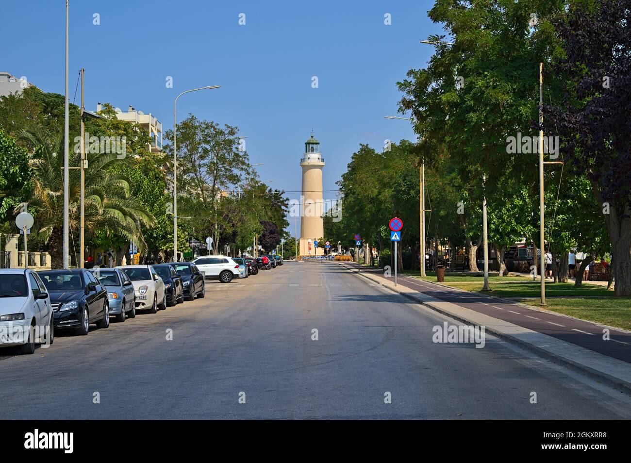 The lighthouse and main road of Alexandroupolis in Greece Stock Photo ...
