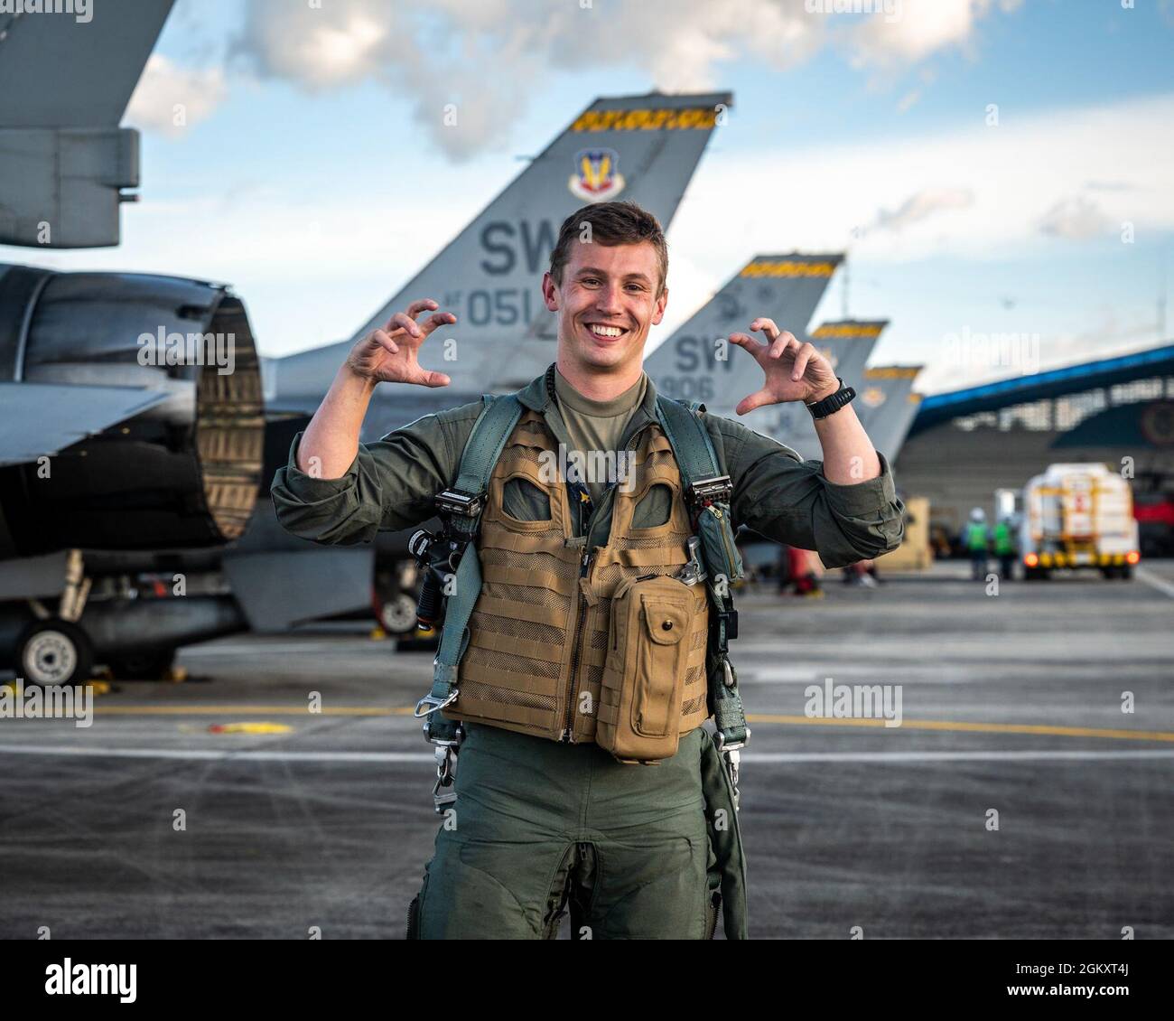 U.S. Air Force Capt. Devin Mulvanny, an F-16 Fighting Falcon pilot ...