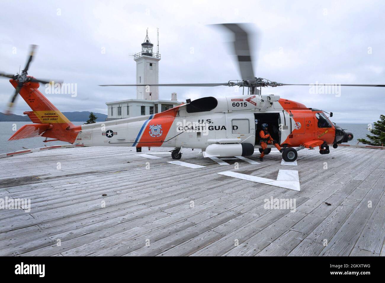 A Coast Guard Air Station Sitka MH-60 Jayhawk helicopter after the crew ...
