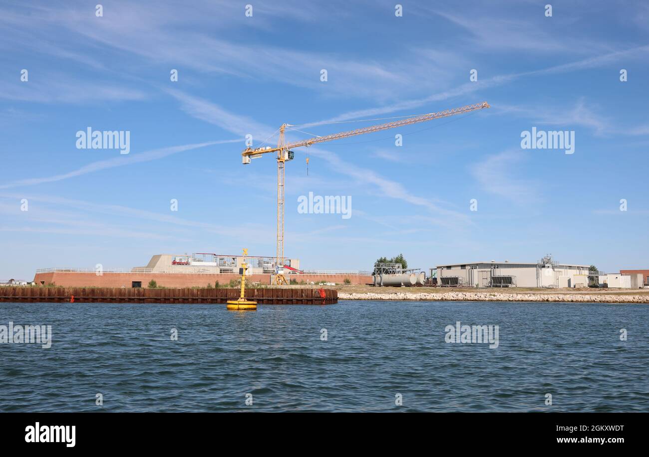 construction site of a wide dam called the Mose project to defend ...