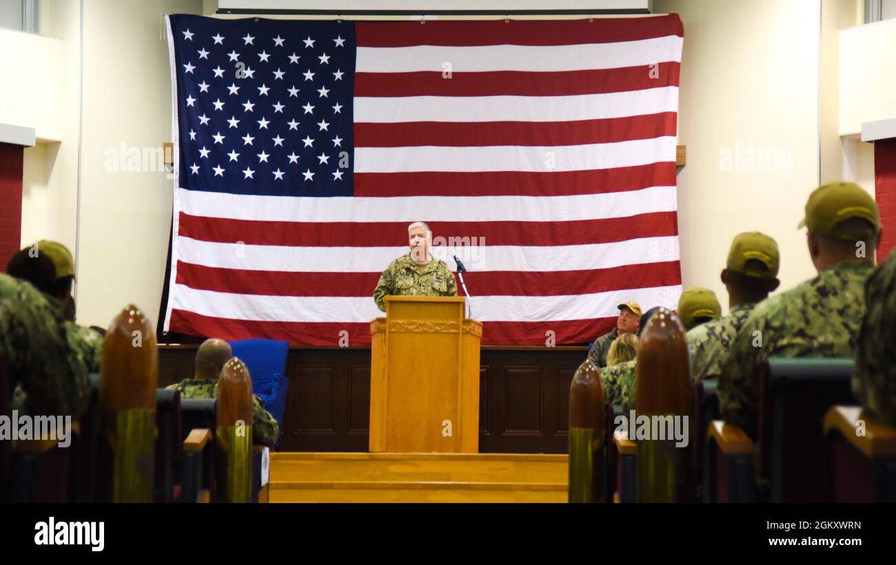 SASEBO, Japan (July 22, 2021) - Capt. Scott Hattaway delivers remarks ...