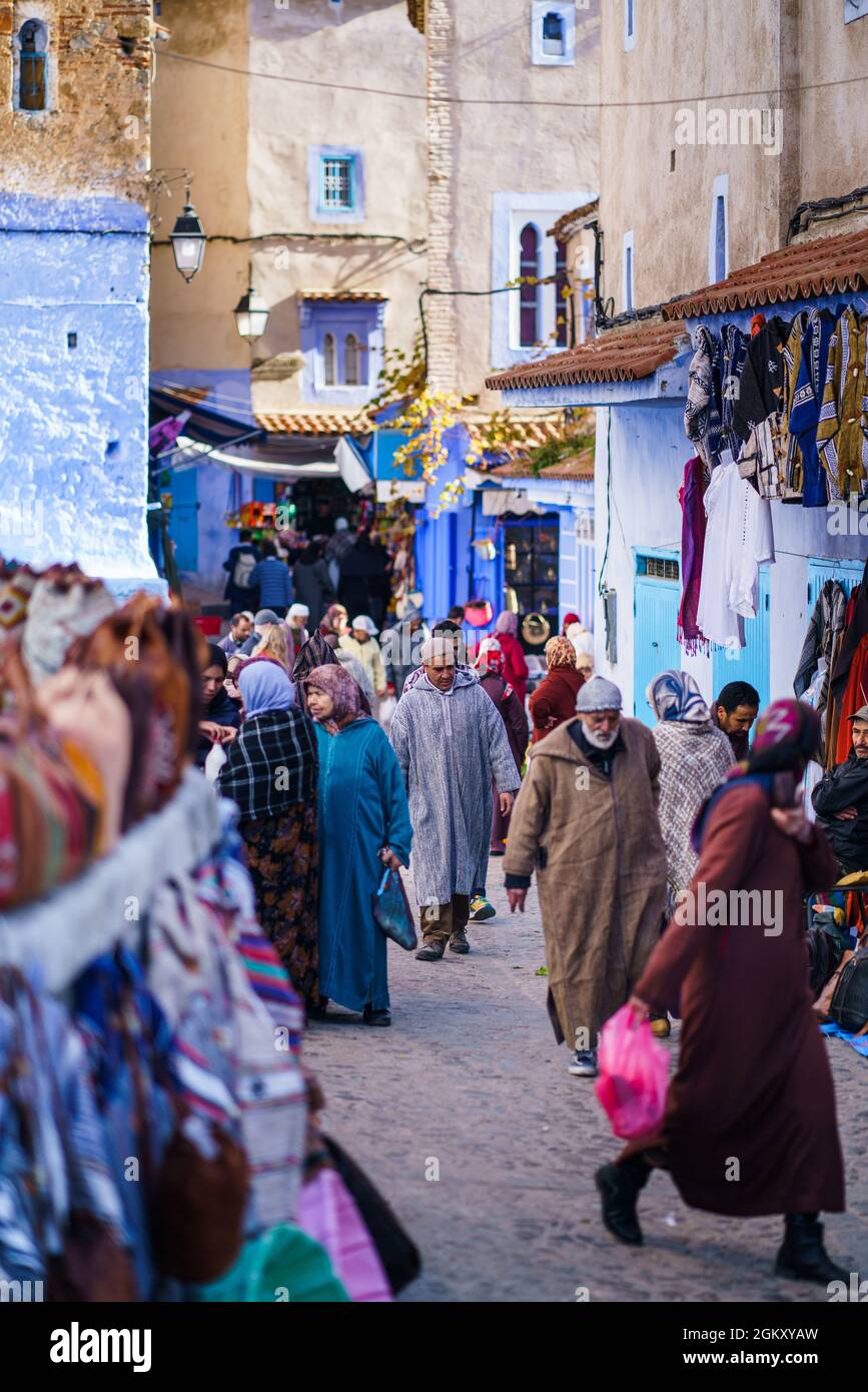 Street scene in the Chefchaouen, Morocco, Africa Stock Photo - Alamy