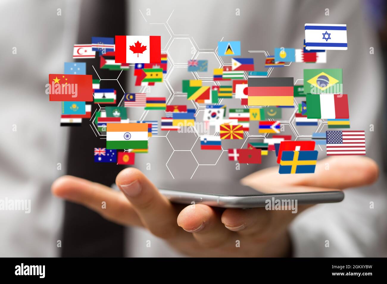 3d rendering of different national flags on a cell background over a ...