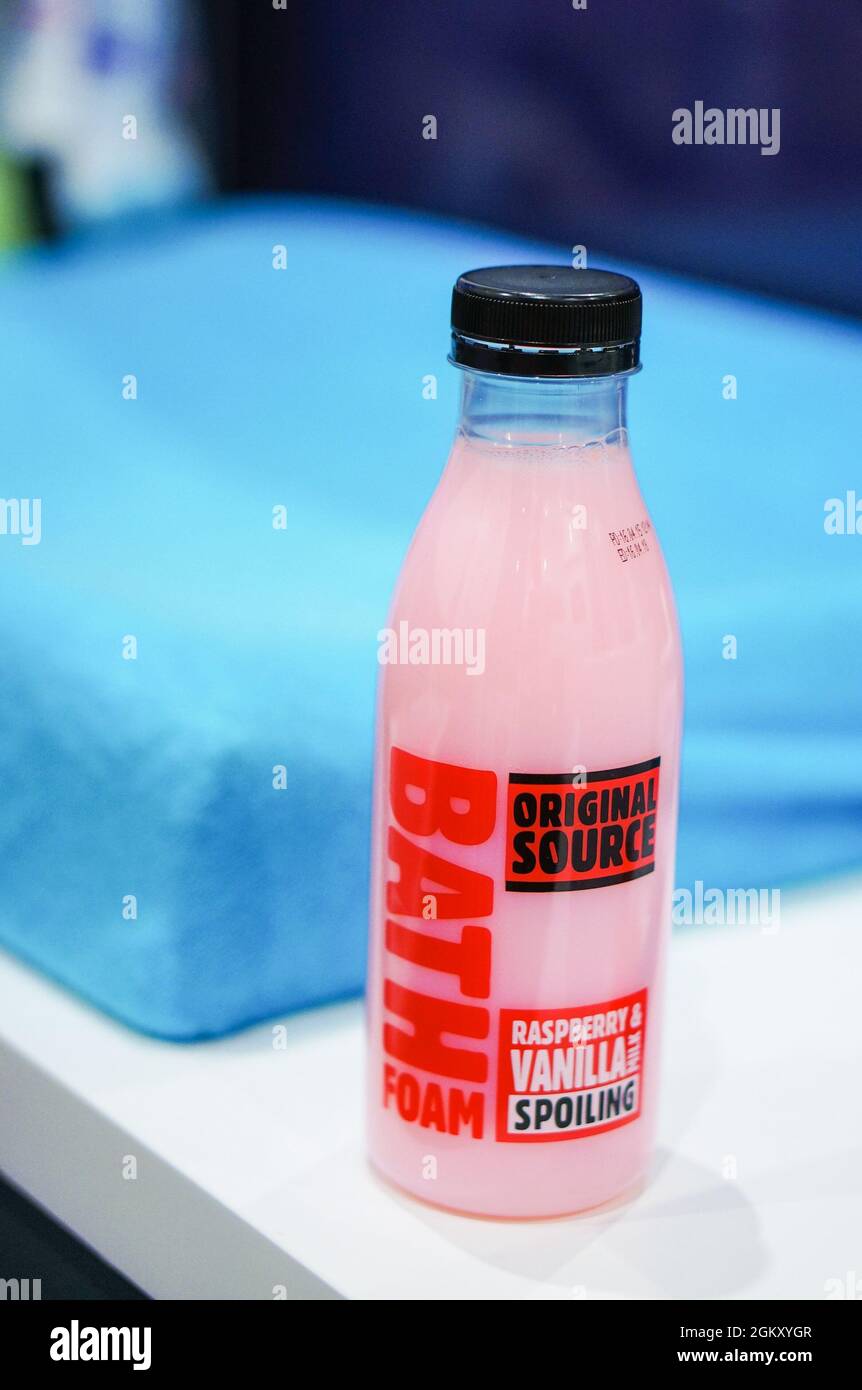 POZNA, POLAND - May 18, 2016: A closeup of an Original Source raspberry ...