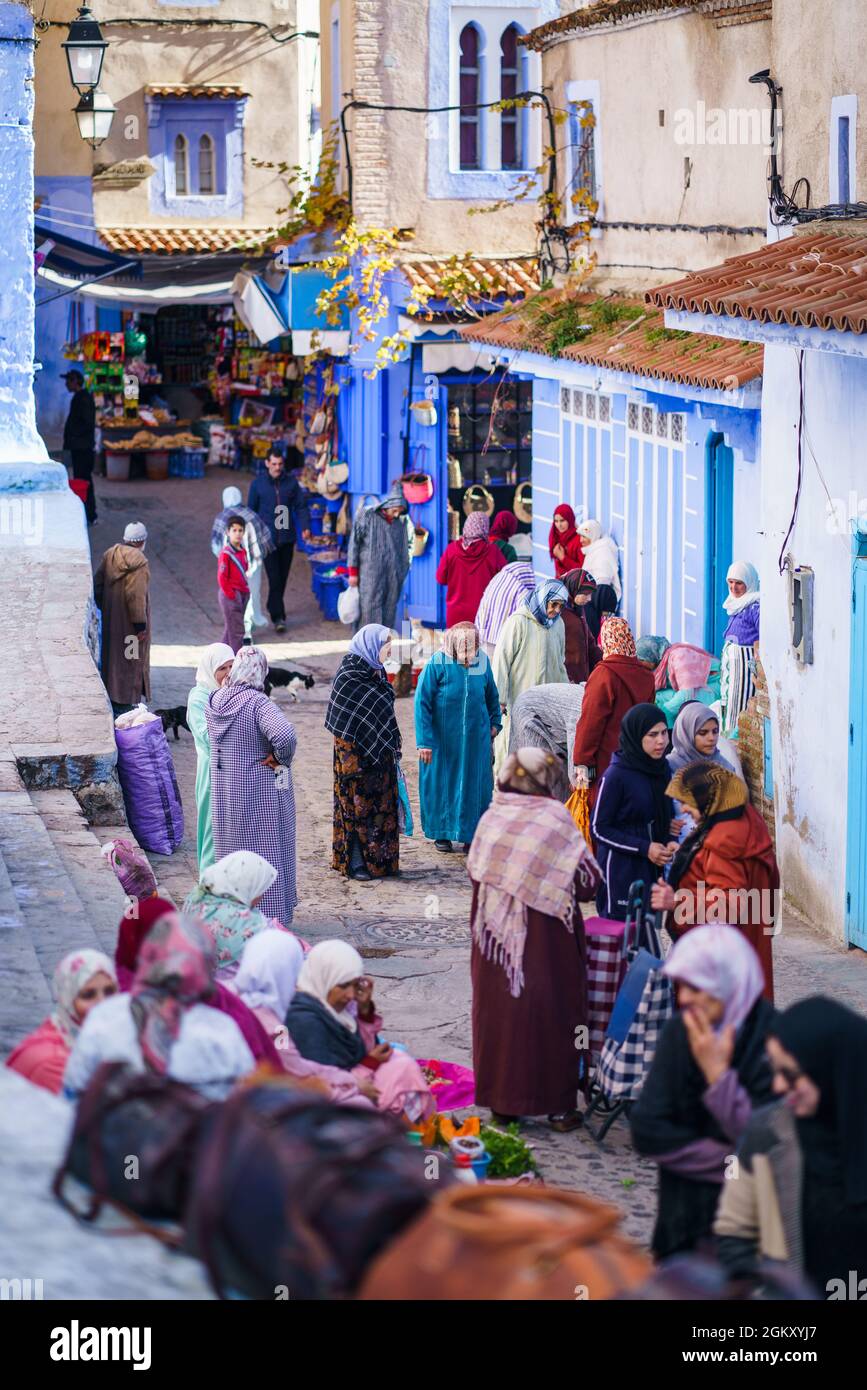 Street scene in the Chefchaouen, Morocco, Africa Stock Photo - Alamy