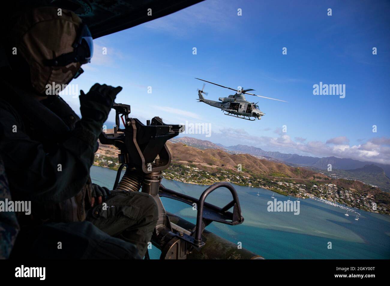 A U.S. Marine Corps crew chief with Marine Light Attack Helicopter ...