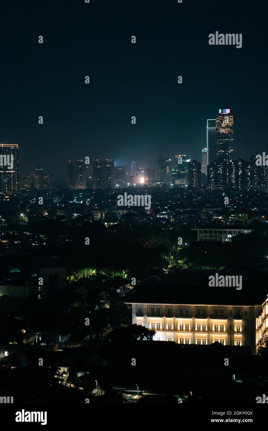JAKARTA, INDONESIA - Jul 07, 2021: A vertical shot of a skyline of ...