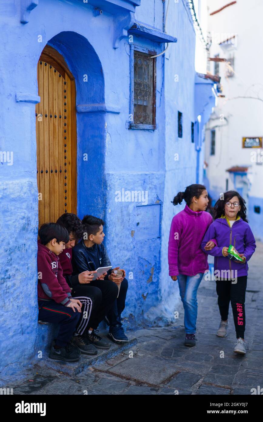 Street scene in the Chefchaouen, Morocco, Africa Stock Photo - Alamy