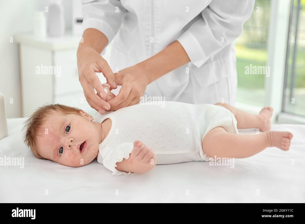 Adorable baby with skin allergy undergoing treatment in hospital Stock ...