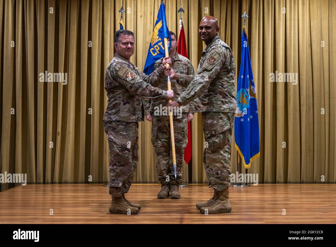 Maj. Trivendhiran Pillai (right), incoming 39th Comptroller Squadron ...