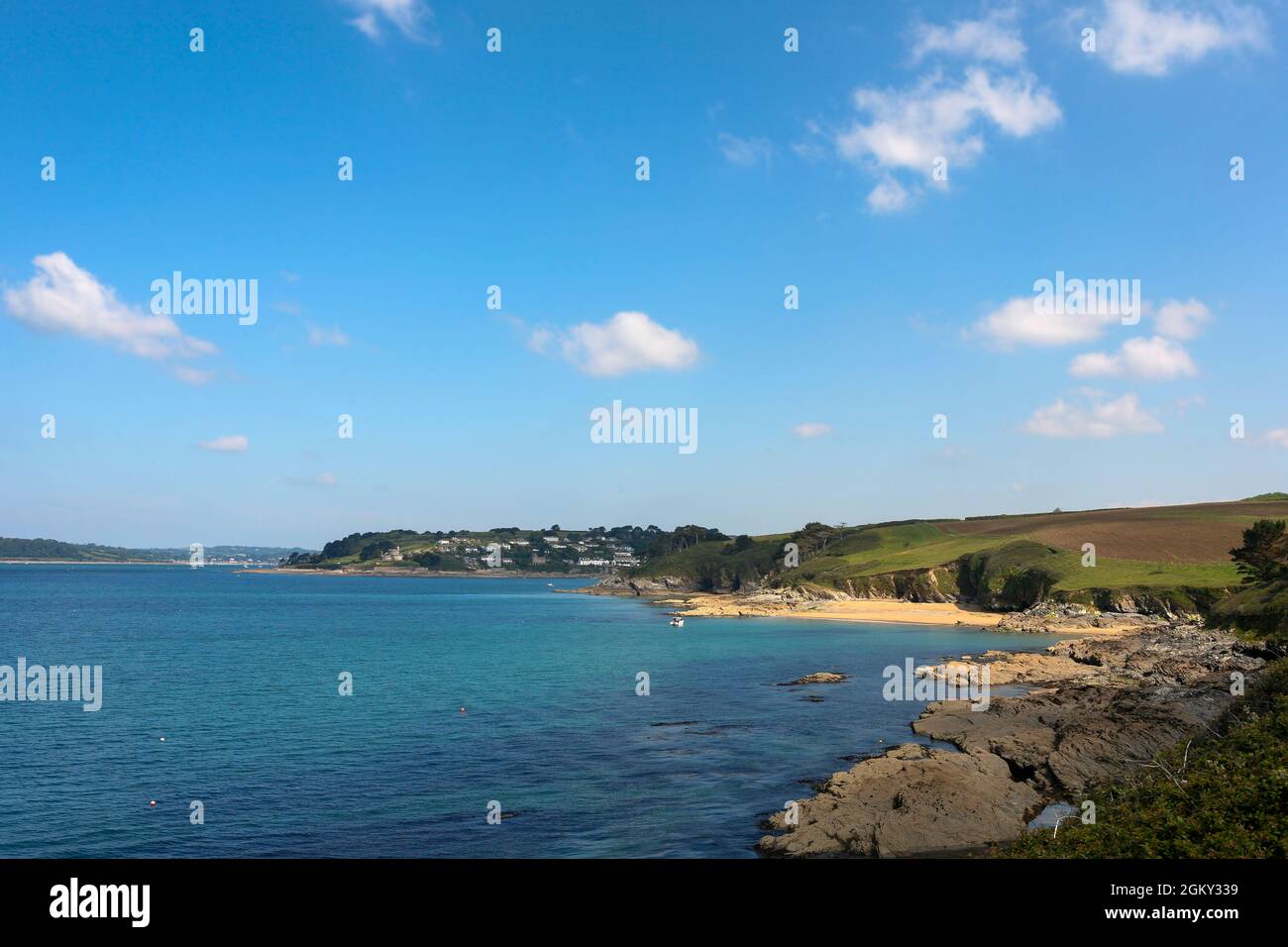 View up the Fal estuary towards St. Mawes from St. Anthony's Head ...