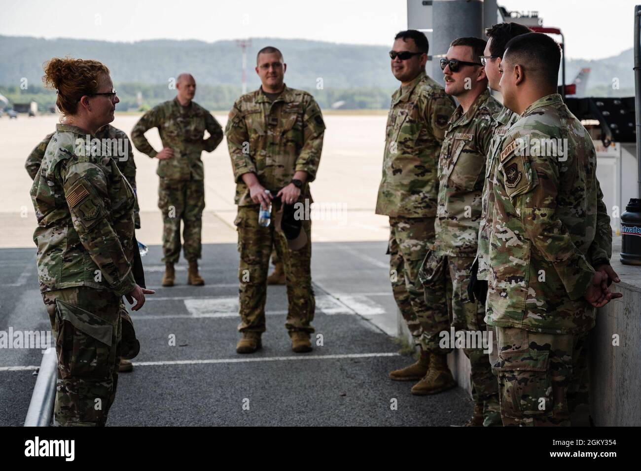 U.S. Air Force Col. Adrienne Williams, 521st Air Mobility Operations Wing commander, discusses ...