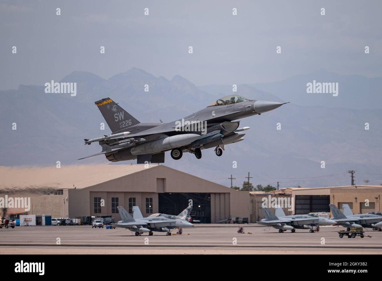 An F-16 Fighting Falcon fighter jet, assigned to the 20th Fighter Wing ...