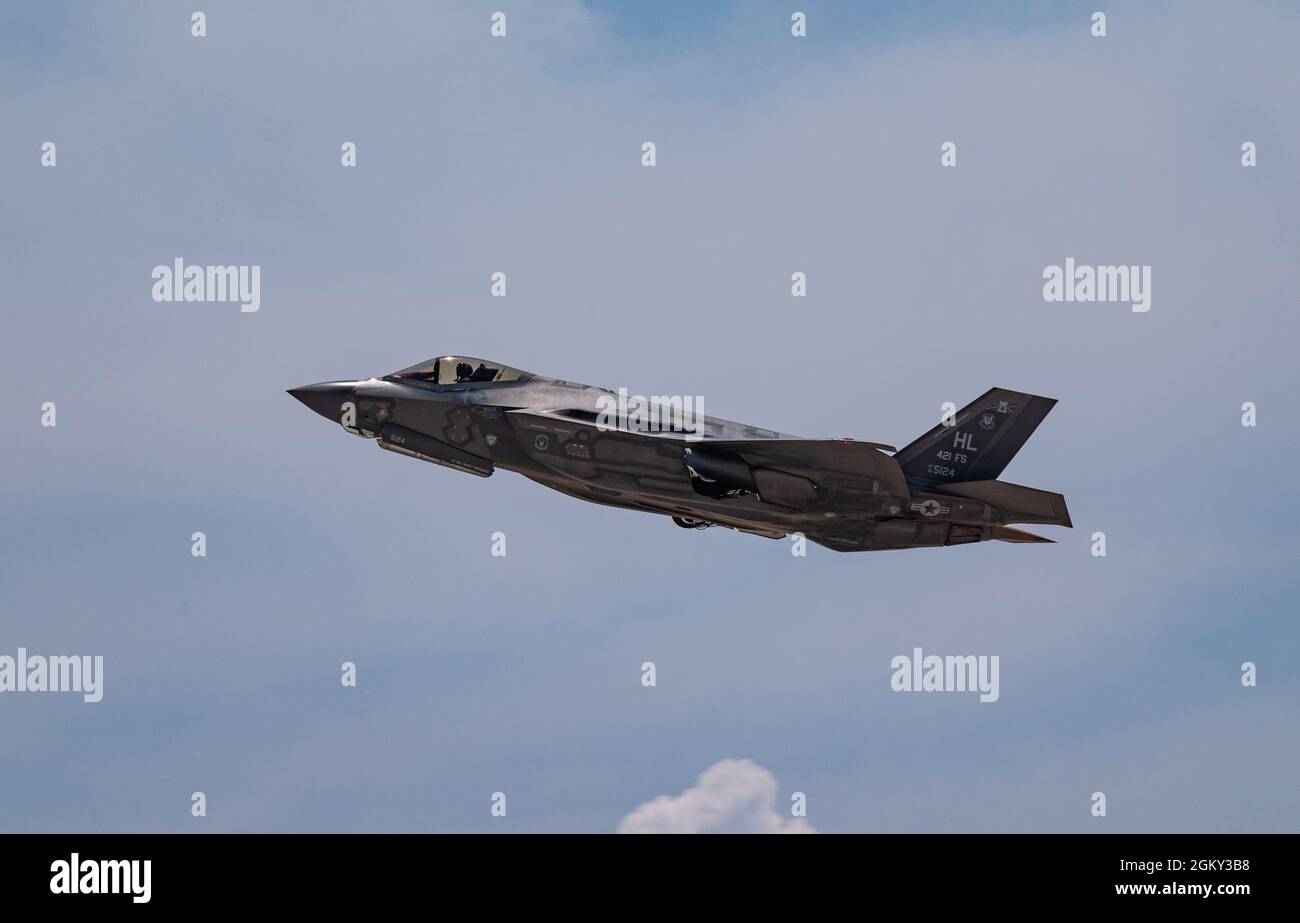 An F-35A Lightning II fighter jet, assigned to the 421st Fighter Squadron, Hill Air Force Base ...