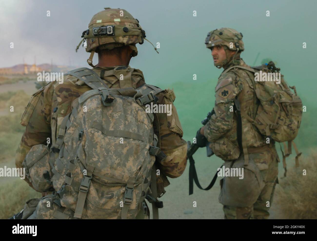 Soldiers with the 45th Infantry Brigade Combat Team, communicate to one ...