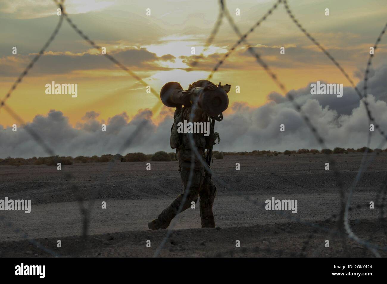 A Soldier with the 45th Infantry Brigade Combat Team, walks towards the ...
