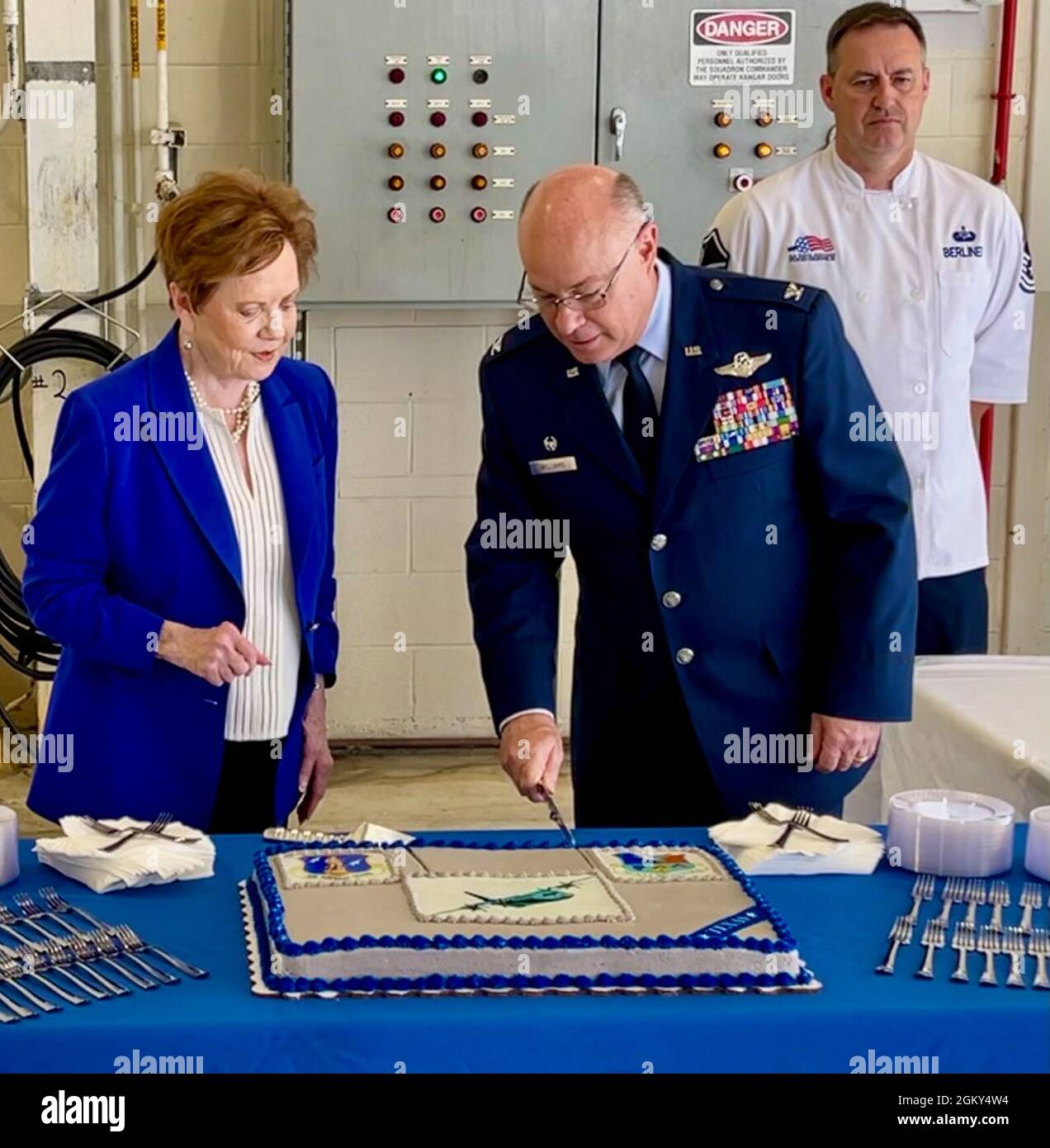 (r to l) Col. Keith Williams, 136th Airlit Wing commander, and ...